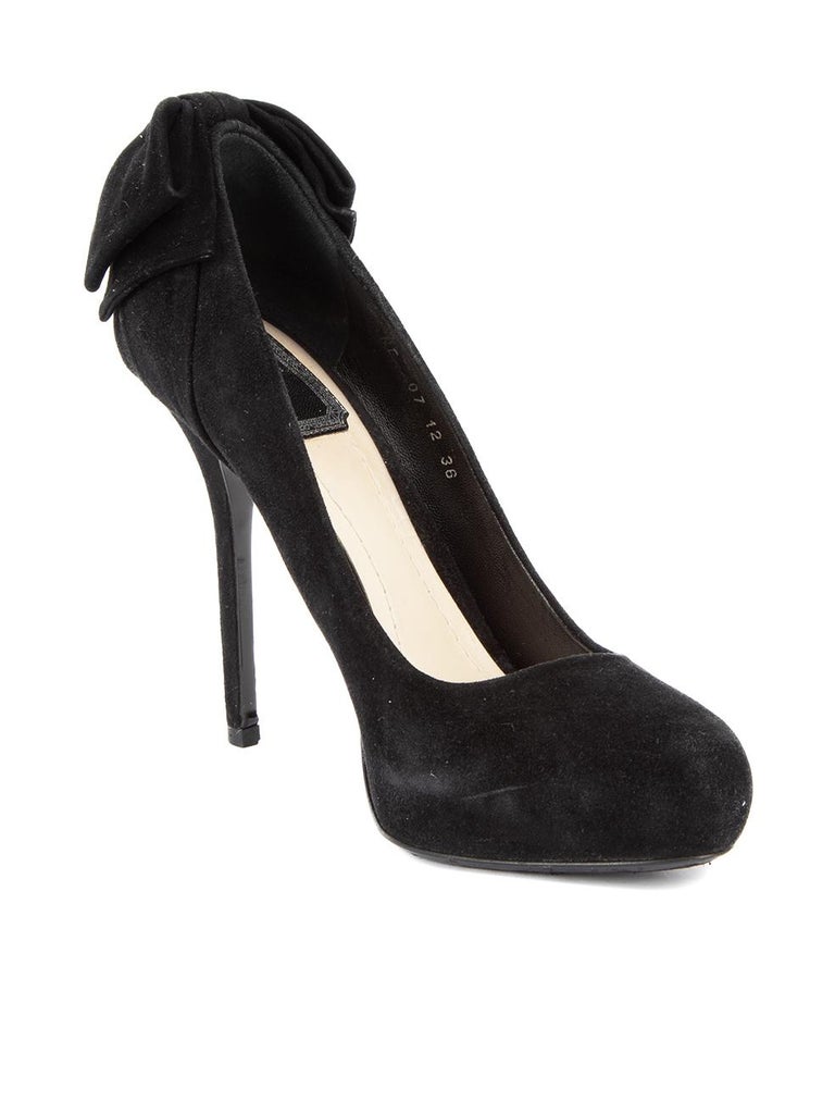 Pre-Loved Dior Women's Vintage Black Suede Bow Accent Pumps For Sale at ...
