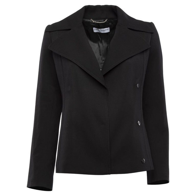 Pre-Loved Dolce and Gabbana Women's Black Wool Button Up Double Brasted Jacket For Sale at 1stDibs