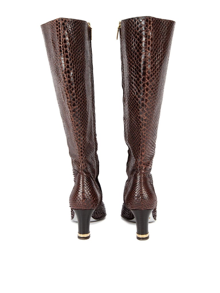 Pre-Loved Dolce and Gabbana Women's Brown Knee High Snakeskin Boots For ...