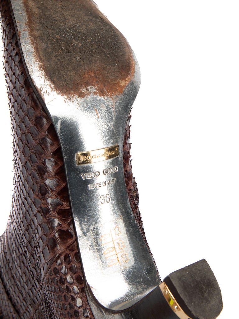 Pre-Loved Dolce and Gabbana Women's Brown Knee High Snakeskin Boots For ...