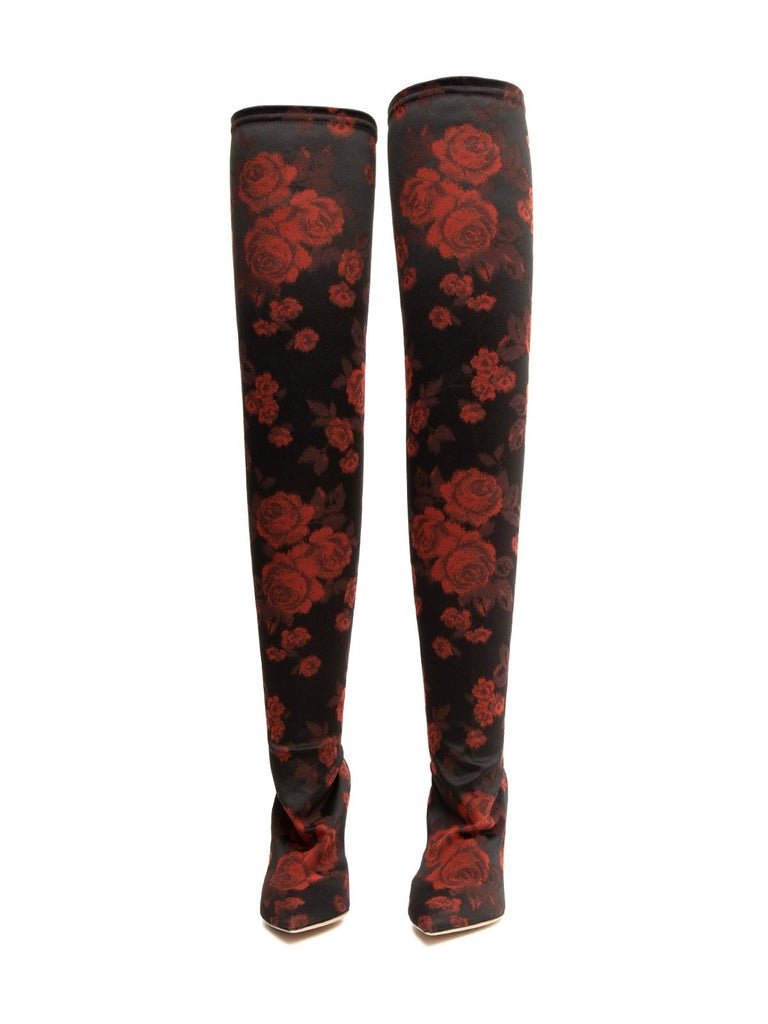 Pre-Loved Dolce and Gabbana Women's Red Rose Pattern Boots For Sale at ...
