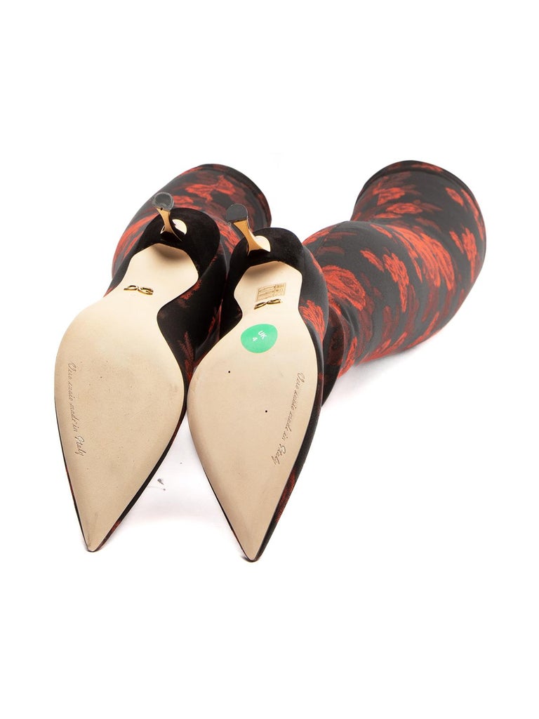 Pre-Loved Dolce and Gabbana Women's Red Rose Pattern Boots For Sale at ...