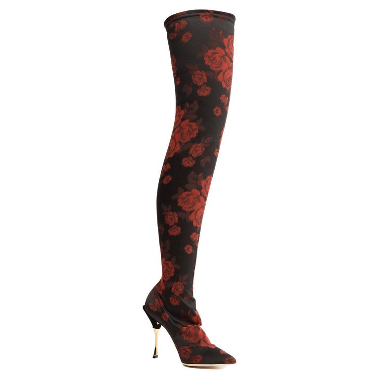 Pre-Loved Dolce and Gabbana Women's Red Rose Pattern Boots For Sale at ...