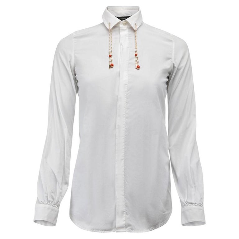Pre-Loved Dsquared2 Women's White Chain Detail Button Up Shirt For Sale ...