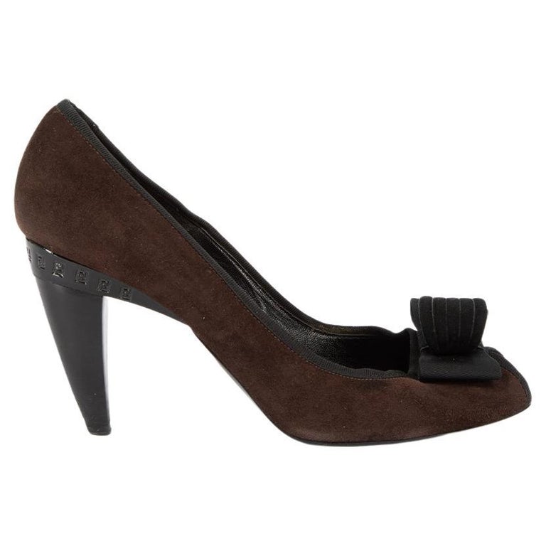 Pre-Loved Fendi Women's Brown Suede Bow Accent Peep Toe Heels For Sale ...