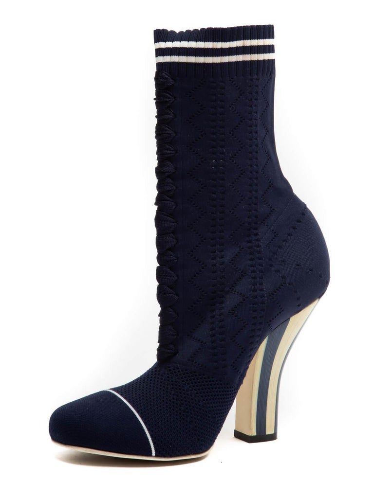 Pre-Loved Fendi Women's Fendi Stretch Ankle Bootie Navy Fabric For Sale ...