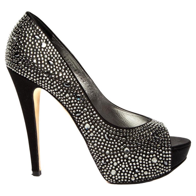 Pre-Loved Gina Women's Black Crystal High Platform Peep Toe Heels For ...