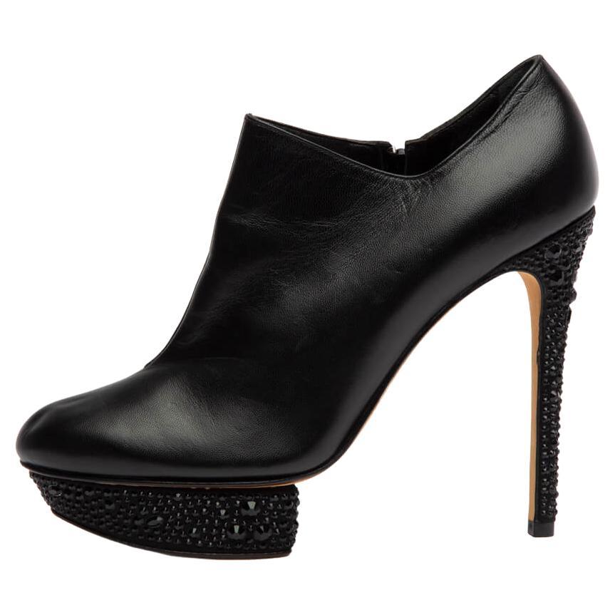 Gina Black Crystal Embellished Leather T Strap Platform Sandals Size 38 ...