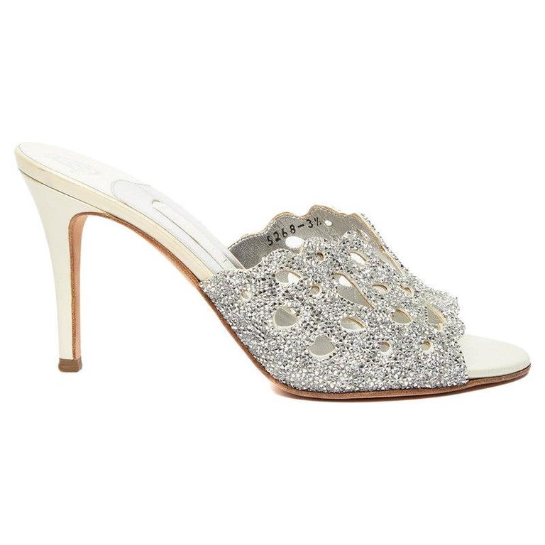 Pre-Loved Gina Women's Silver Crystal Cut Out Accent Heeled Mules For ...