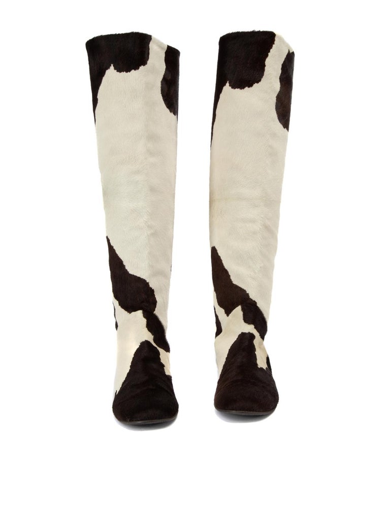 Pre-Loved Giuseppe Zanotti Women's Cow Print Knee High Boots with Pony ...