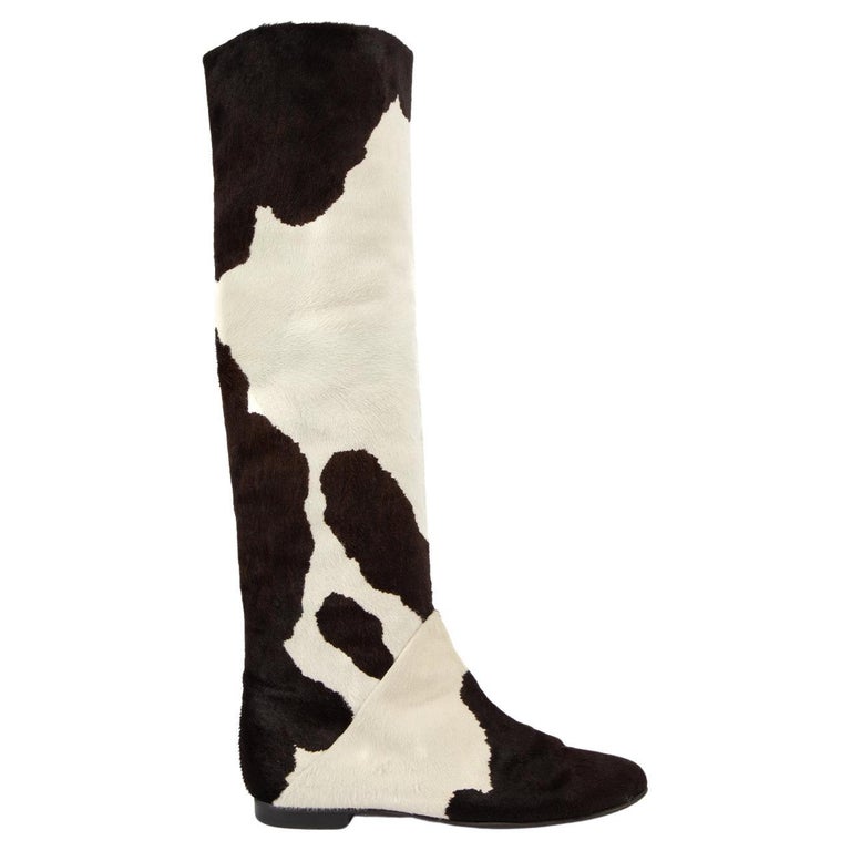 Pre-Loved Giuseppe Zanotti Women's Cow Print Knee High Boots with Pony ...