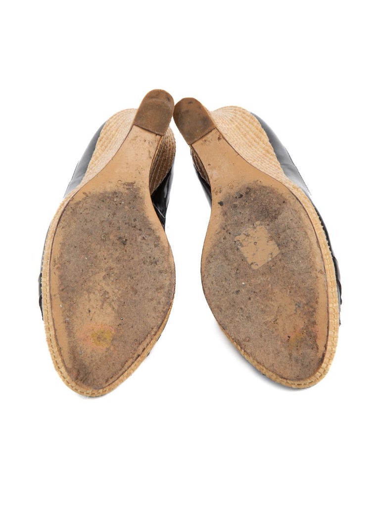 Pre-Loved Gucci Women's Black Horsebit Accent Open Toe Wicker Wedges ...