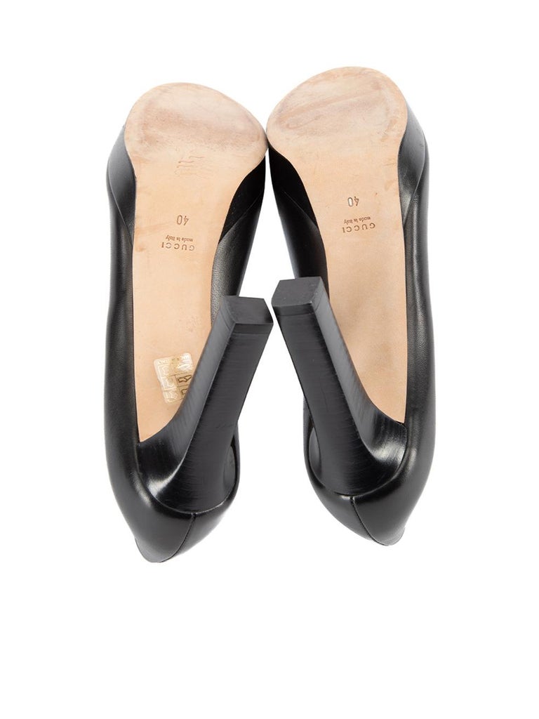 Pre-Loved Gucci Women's Black Leather Horsebit Peep Toe Platform Heel ...