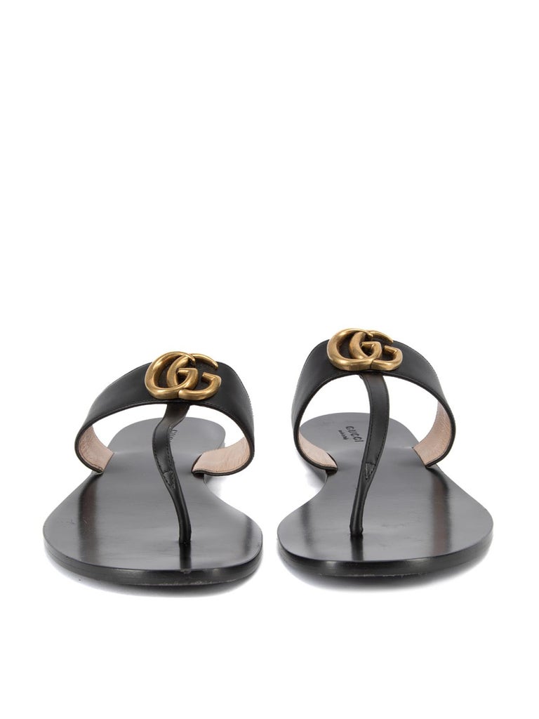 Pre-Loved Gucci Women's Black Marmont Leather Thong Sandals with Double ...