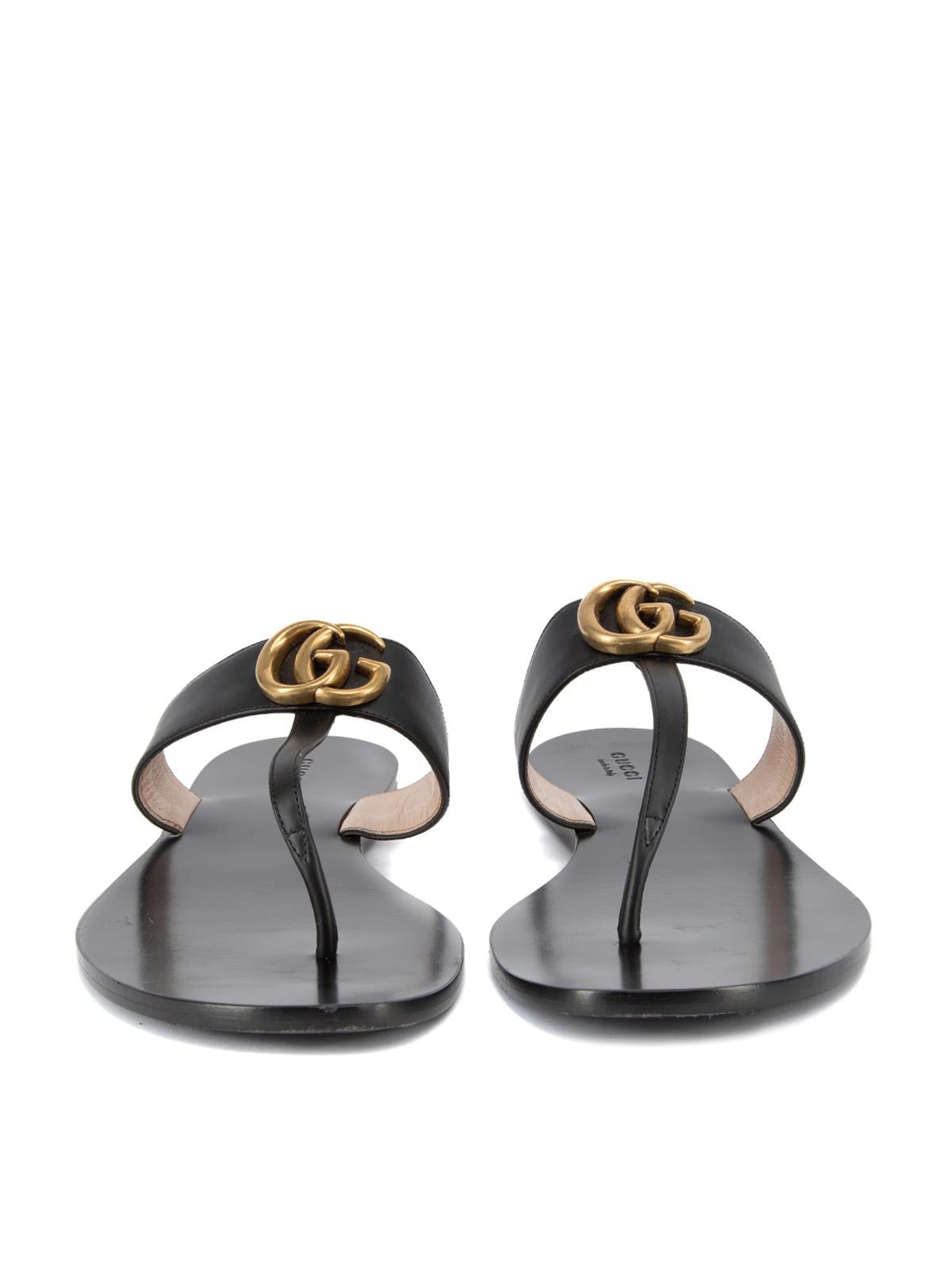 Pre-Loved Gucci Women's Black Marmont Leather Thong Sandals with Double ...