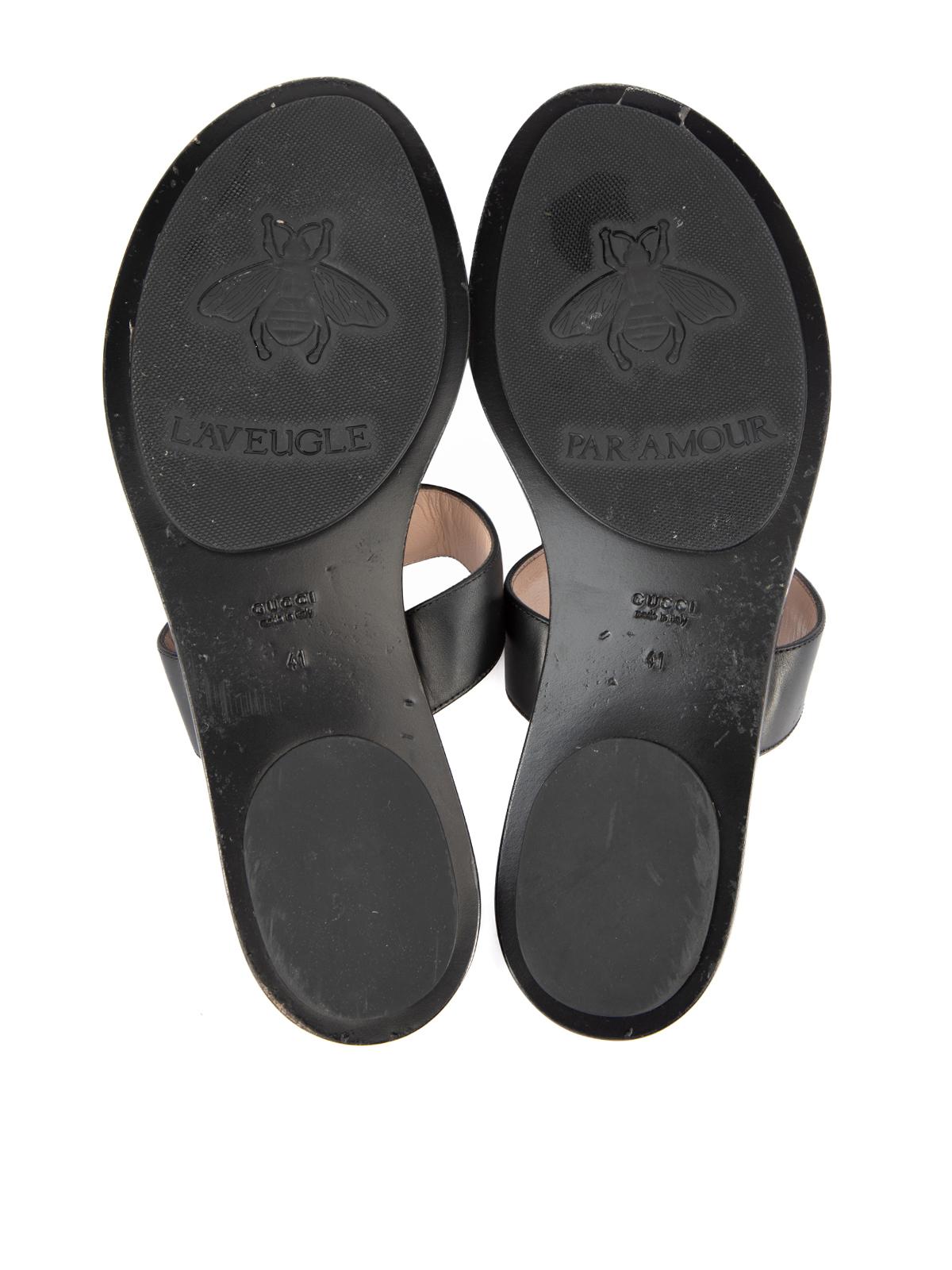 Pre-Loved Gucci Women's Black Marmont Leather Thong Sandals with Double ...