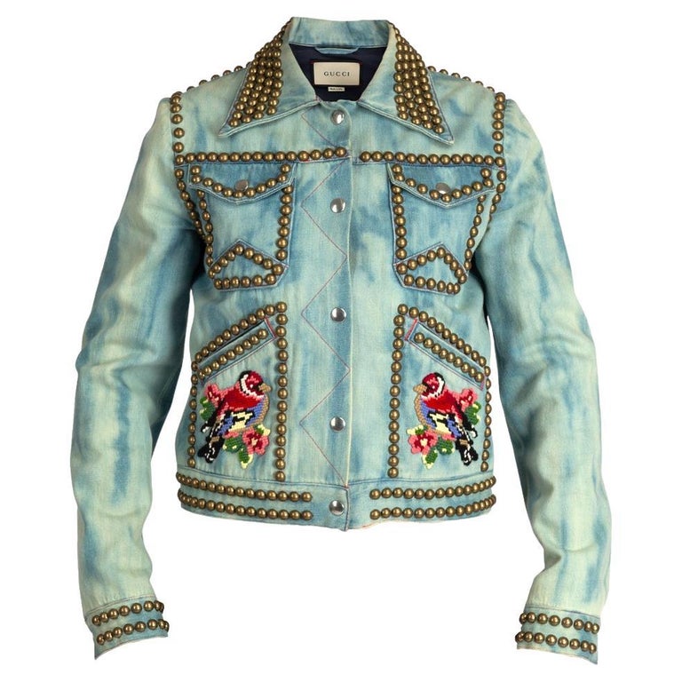 Pre-Loved Gucci Women's Embroidered & Studded Denim Jacket Blue For ...