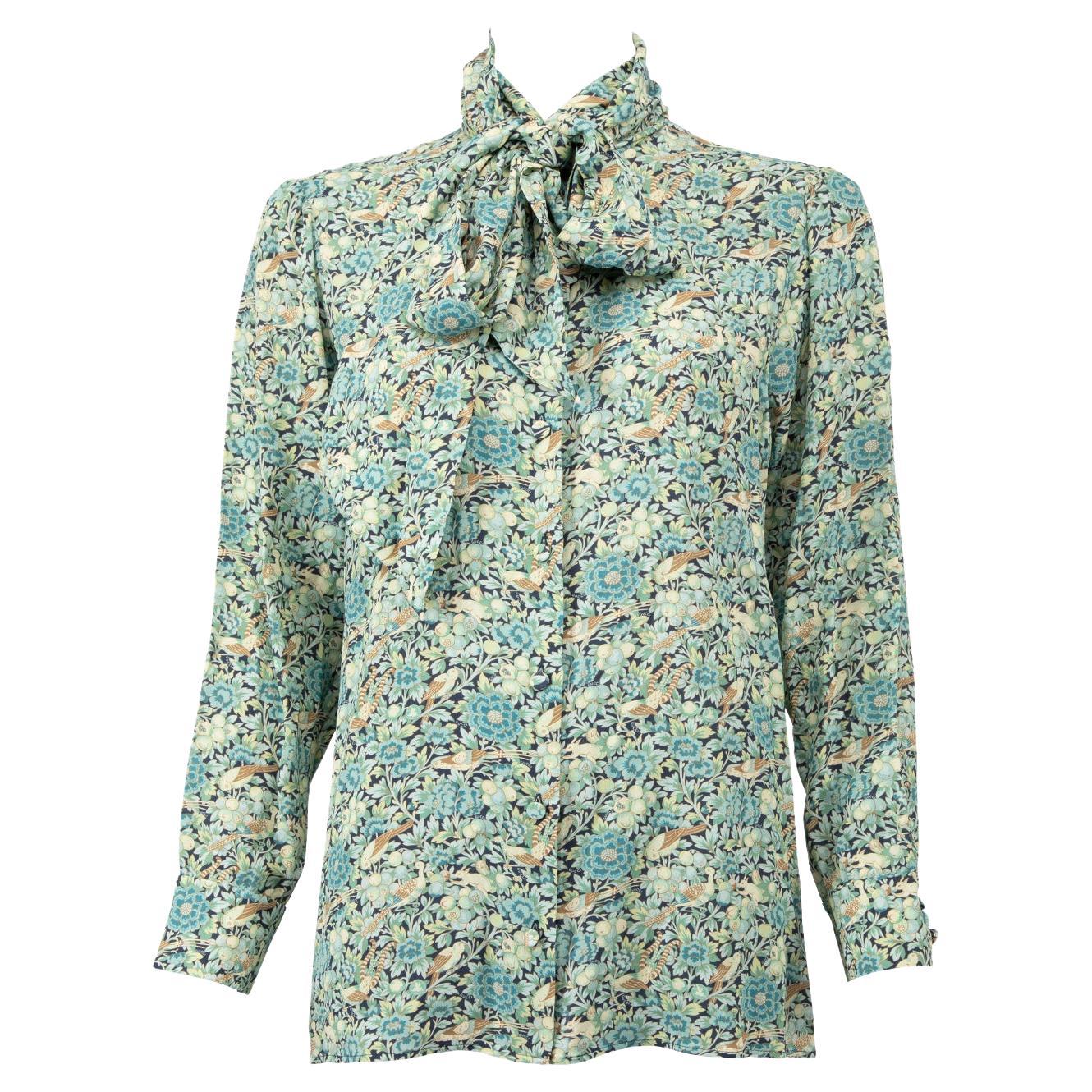 Gucci Silk Monogram Vintage Blouse with Neck Tie at 1stDibs