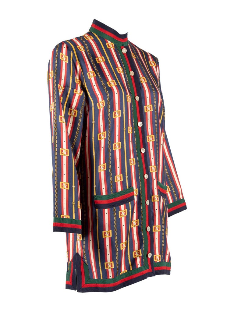 Pre-Loved Gucci Women's GG Multicoloured Print Blouse For Sale at 1stDibs