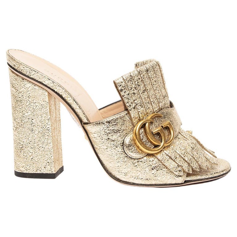 Pre-Loved Gucci Women's Metallic Marmont Peep Toe Mules For Sale at 1stDibs