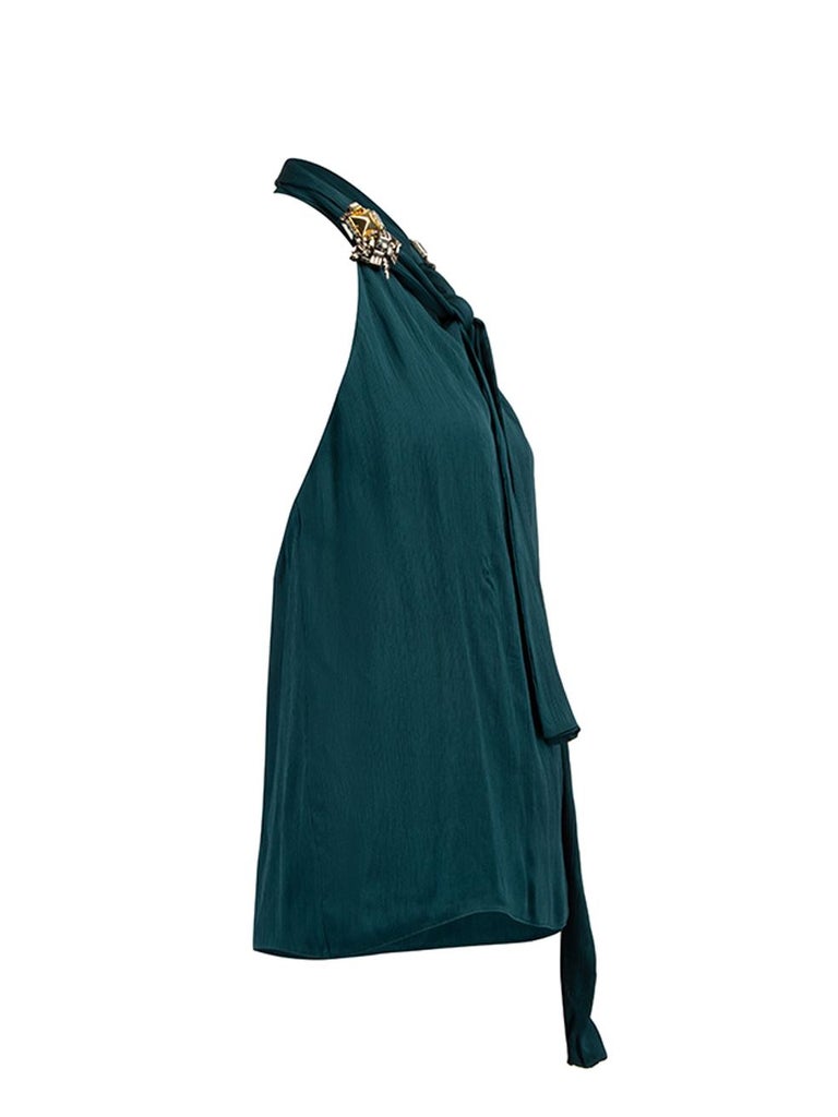 Pre-Loved Gucci Women's Teal Silk Halter Top with Jewel Embellishments ...