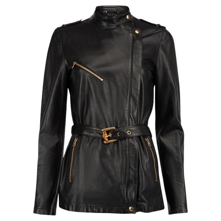 Pre-Loved Gucci Women's Vintage Black Leather Belted Biker Jacket For ...