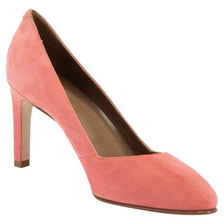 Pre-Loved Hermès Women's Pink Suede Almond Toe Pumps For Sale at 1stDibs