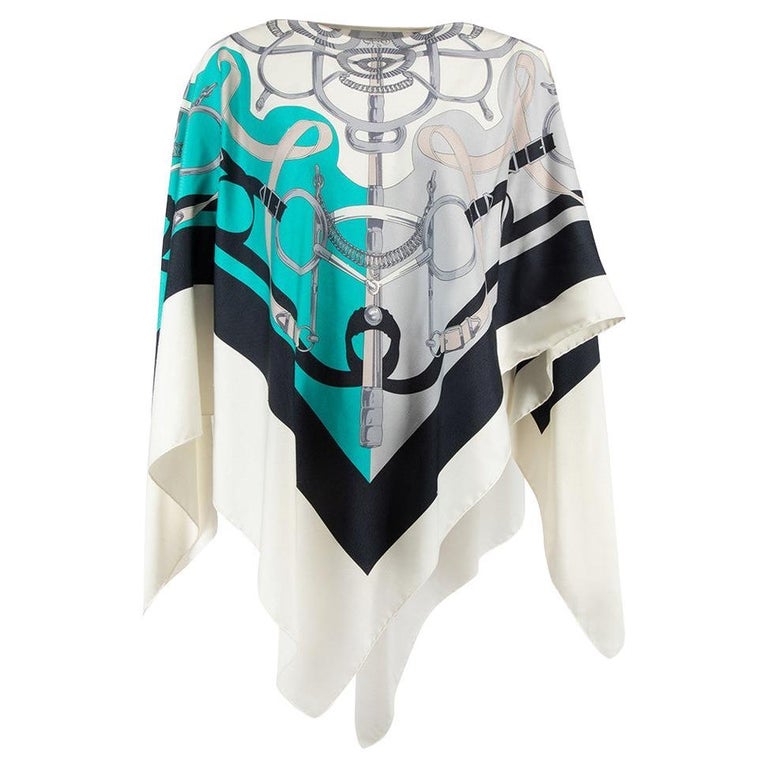 Pre-Loved Hermès Women's Turquoise Silk Printed Textured Poncho For ...