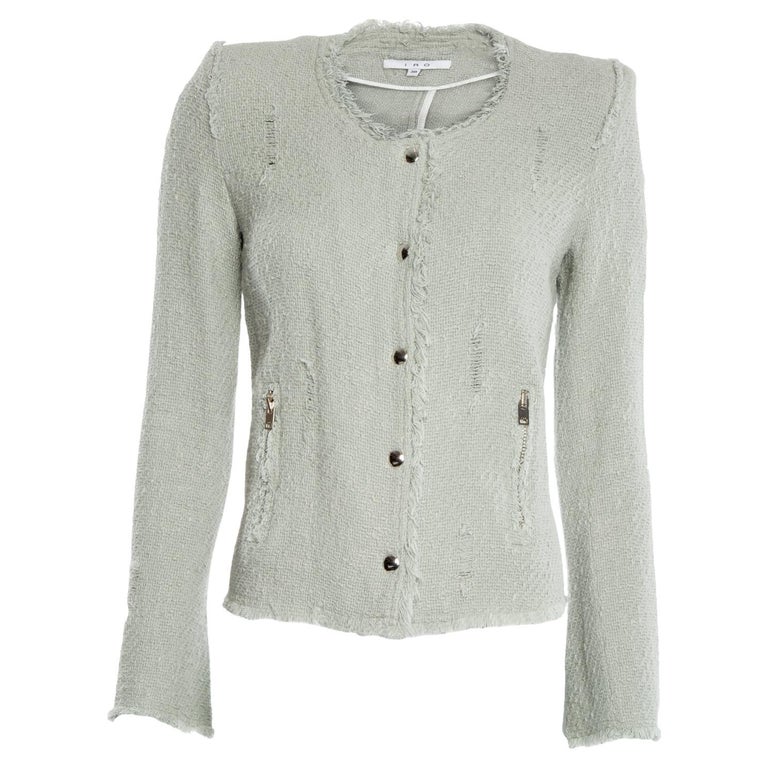 Pre-Loved Iro Women's Agnette Tweed Jacket Grey Cotton For Sale at 1stDibs