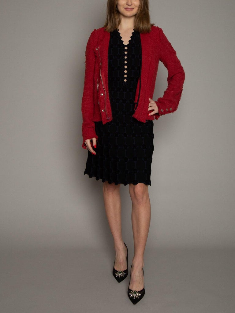 Pre-Loved Iro Women's Agnette Tweed Jacket Red Cotton For Sale at 1stDibs