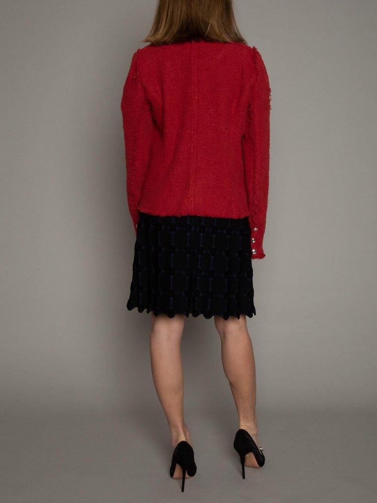 Pre-Loved Iro Women's Agnette Tweed Jacket Red Cotton For Sale at 1stDibs