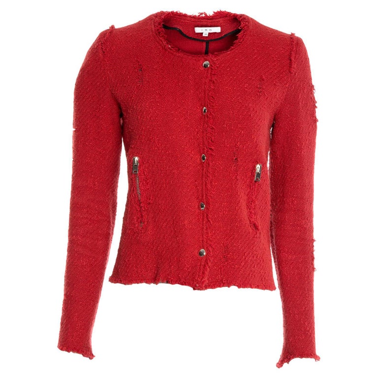 Pre-Loved Iro Women's Agnette Tweed Jacket Red Cotton For Sale at 1stDibs