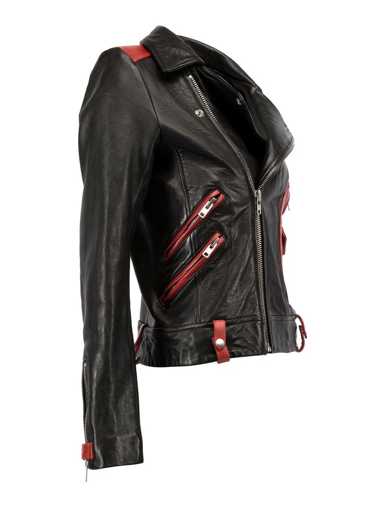 Pre-Loved Iro Women's Black and Red Leather Jacket For Sale at 1stDibs
