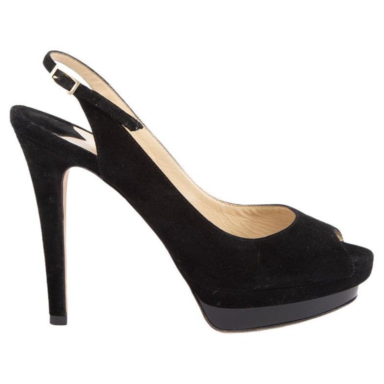 Pre-Loved Jimmy Choo Women's Black Suede Slingback Peep Toe Heel For ...