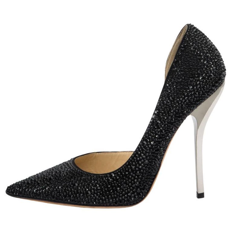 Pre-Loved Jimmy Choo Women's Crystal Embellished Heels Black Suede For ...