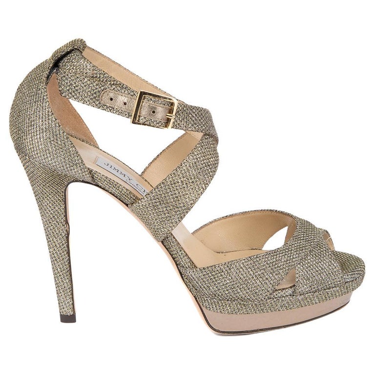 Pre-Loved Jimmy Choo Women's Gold Lame Glitter Kuki Platform Sandal For ...