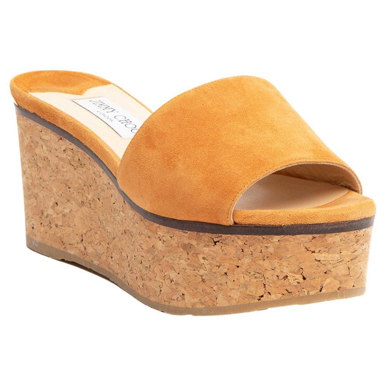 Pre-Loved Jimmy Choo Women's Mustard Suede Flatform For Sale at 1stDibs