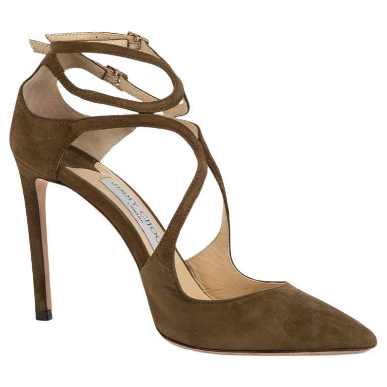 Pre-Loved Jimmy Choo Women's Olive Suede Lancer 100 Heels For Sale at ...