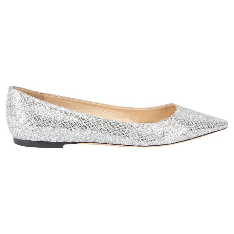 Pre-Loved Jimmy Choo Women's Silver Pointed Toe Glitter Romy Flats For ...