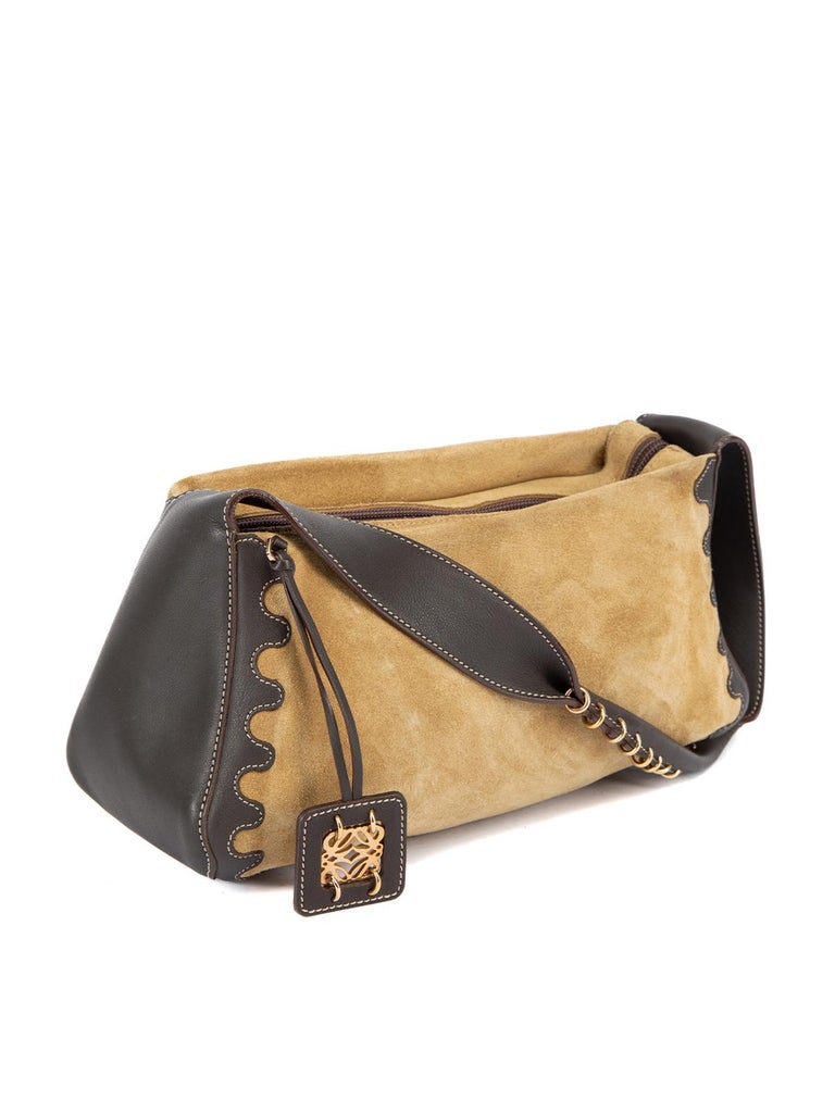 Pre-Loved Loewe Women's Vintage Camel Suede Pierced Handle Shoulder Bag ...