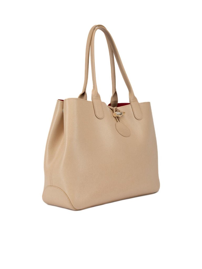 Pre-Loved Longchamp Women's Beige Leather Roseau Heritage Tote Bag For ...