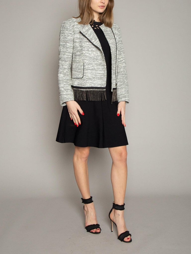 Pre-Loved Maje Women's Fringe Jacket Grey Cotton For Sale at 1stDibs