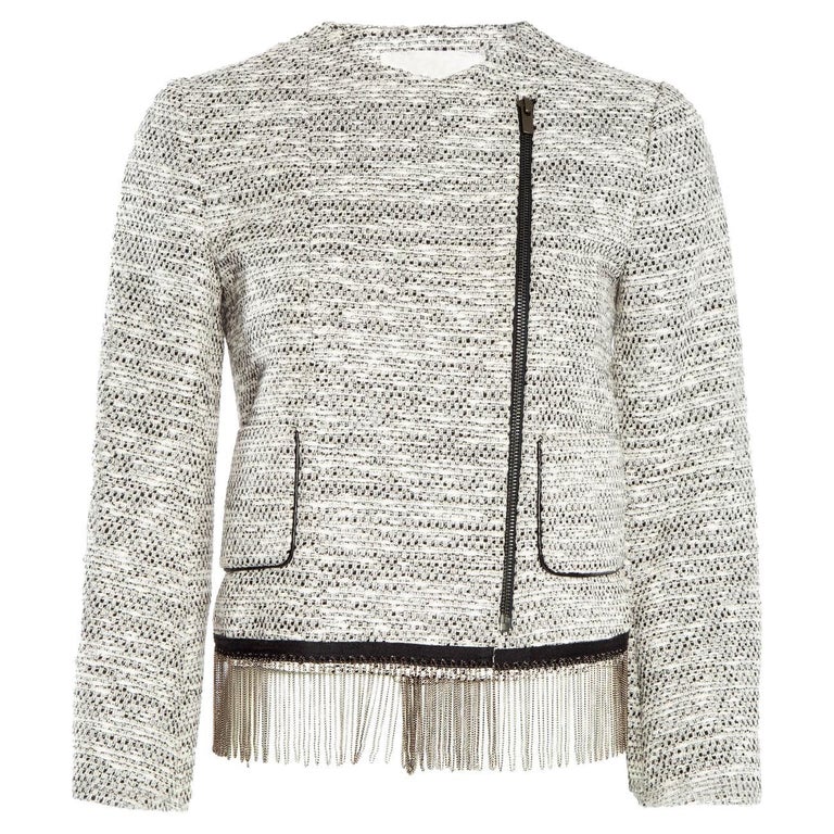 Pre-Loved Maje Women's Fringe Jacket Grey Cotton For Sale at 1stDibs