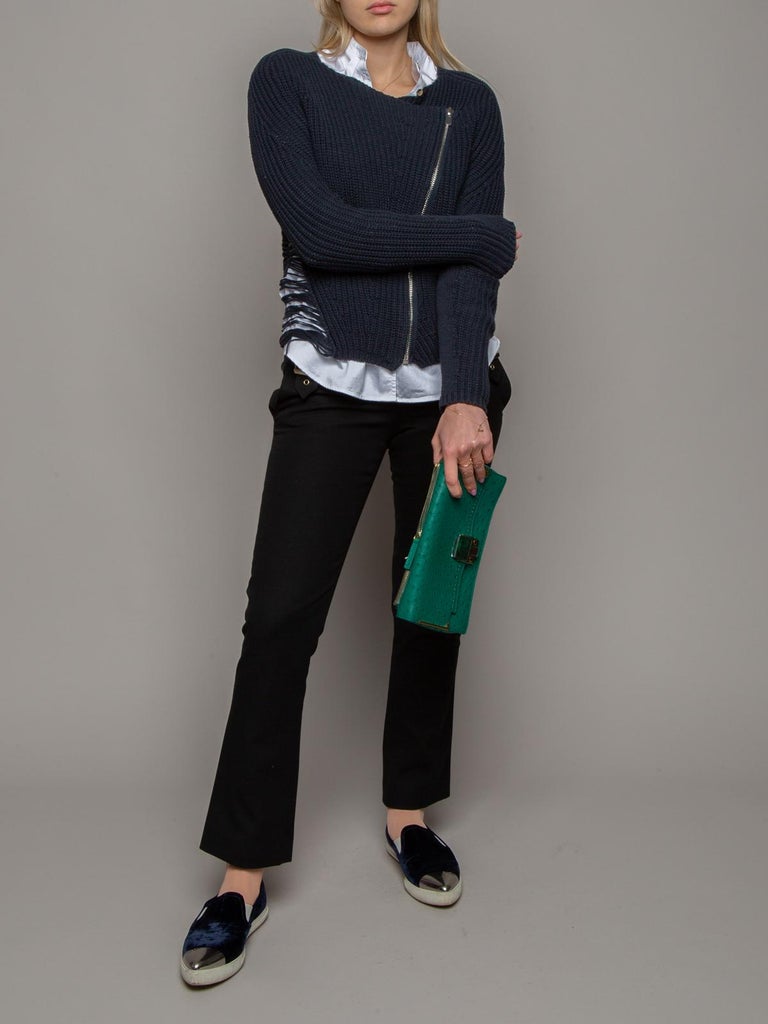 Pre-Loved Maje Women's Maje Navy Knit Biker Jacket For Sale at 1stDibs