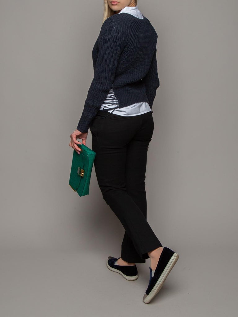 Pre-Loved Maje Women's Maje Navy Knit Biker Jacket For Sale at 1stDibs