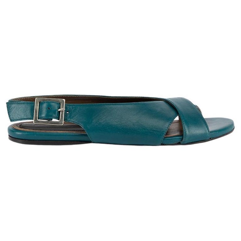 Pre-Loved Marni Women's Turquoise Flat Leather Sandals For Sale at 1stDibs