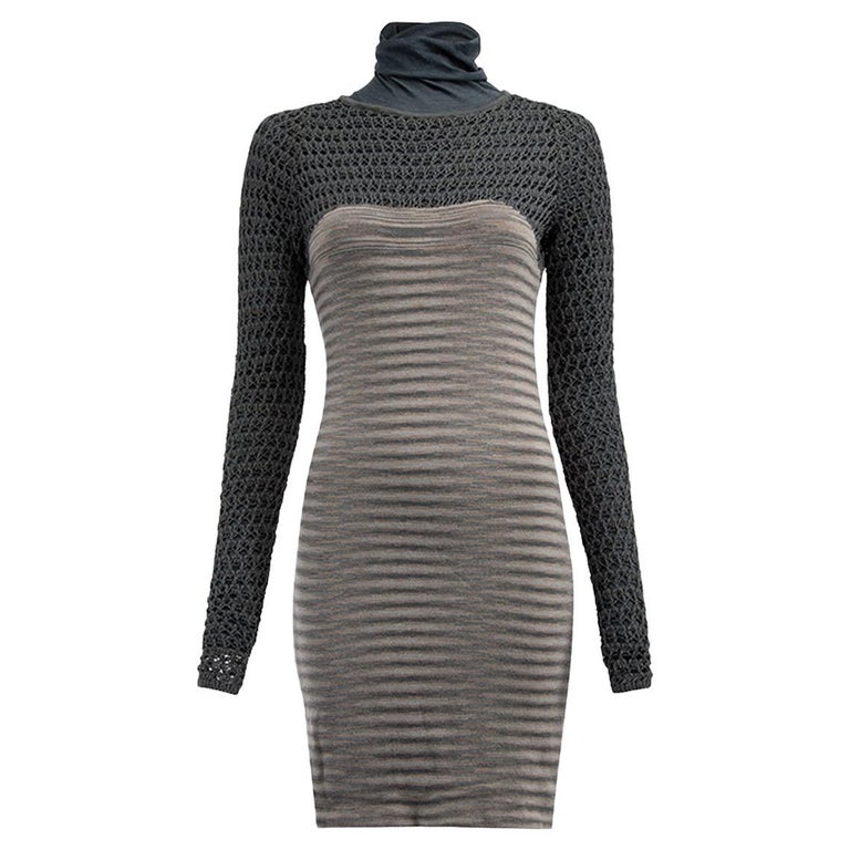 Pre-Loved Missoni Women's Grey Crochet and Sweater Panel Bilayer Dress ...