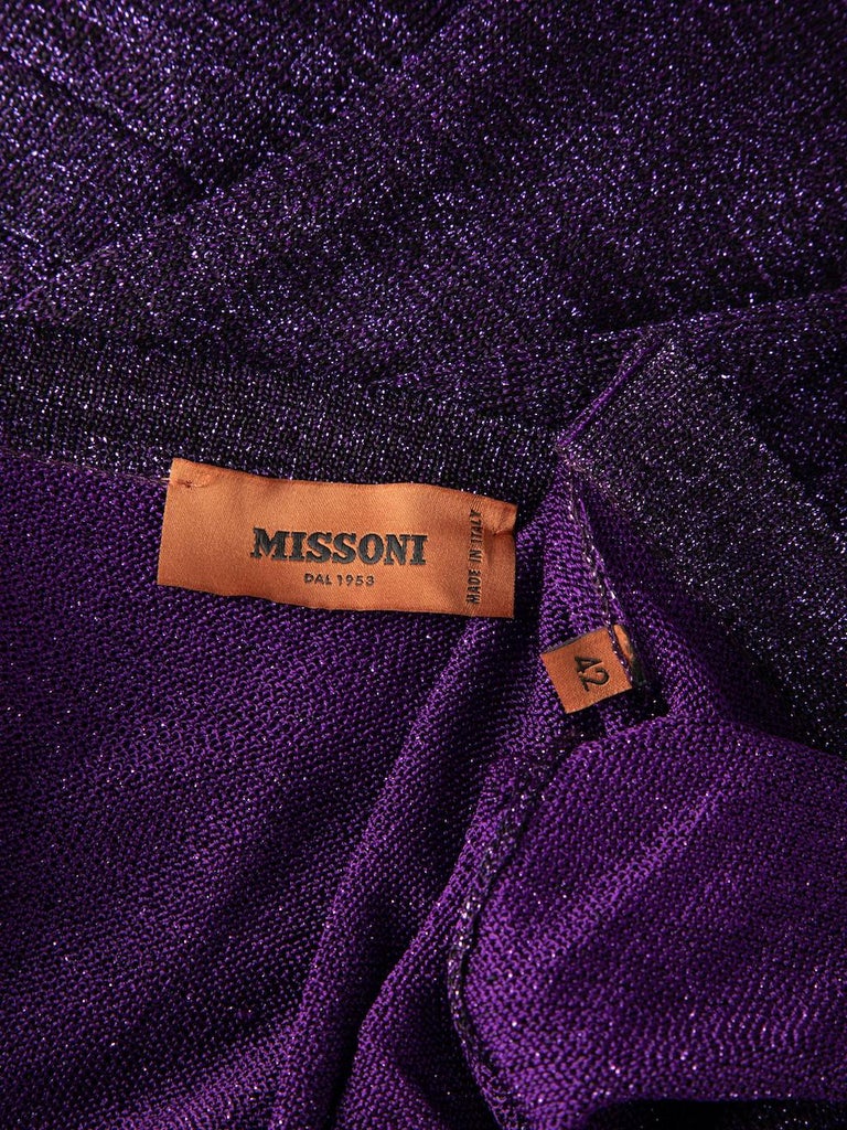 Pre-Loved Missoni Women's Purple Metallic Thread Longline Cardigan For Sale at 1stDibs