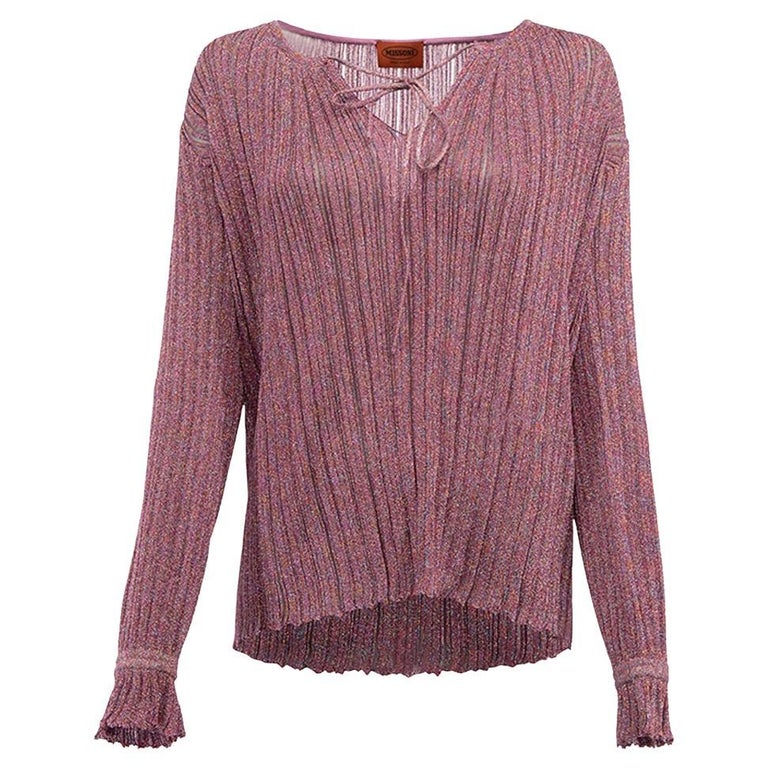 Pre-Loved Missoni Women's Purple Metallic Tie Neck Pleated Top For Sale ...