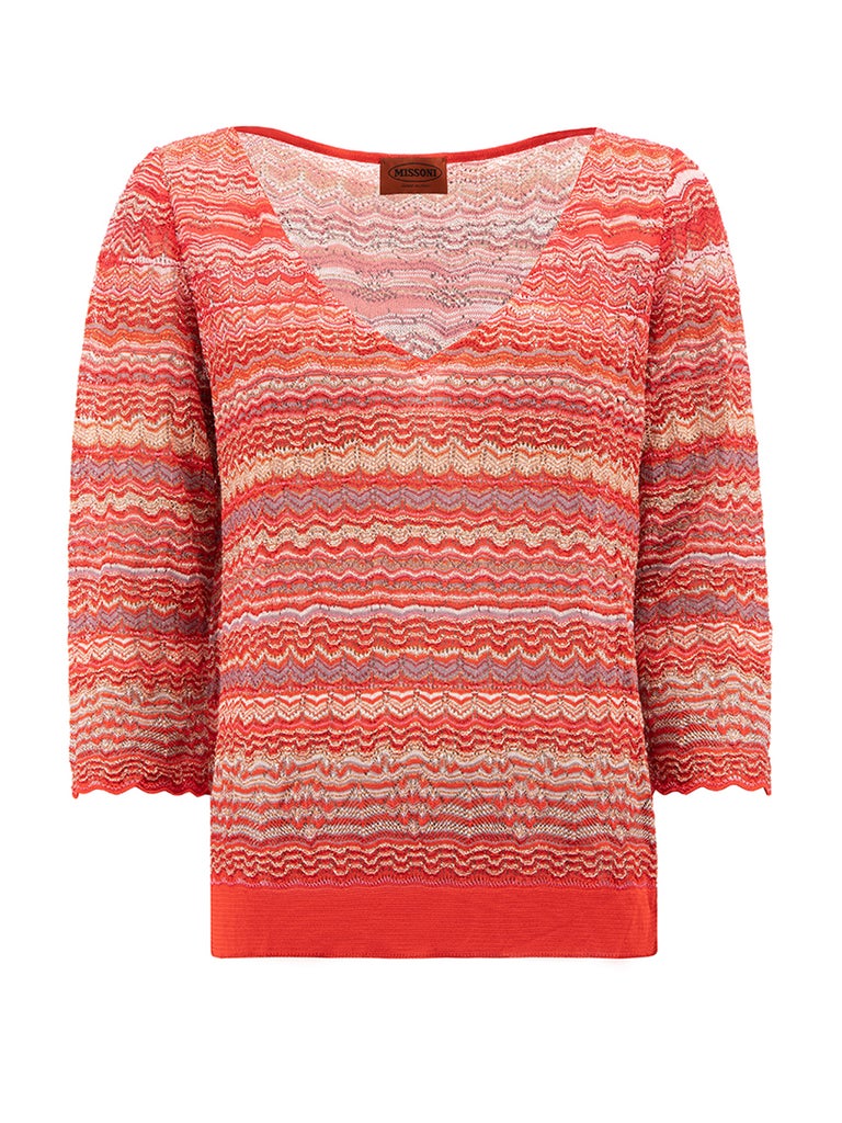 Pre-Loved Missoni Women's Red Metallic Thread V Neck Sweater For Sale ...